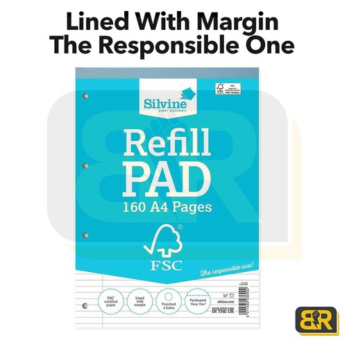 Silvine A4 Page Refill Pad Narrow Feint Ruled Margin Graph Square Plain ...