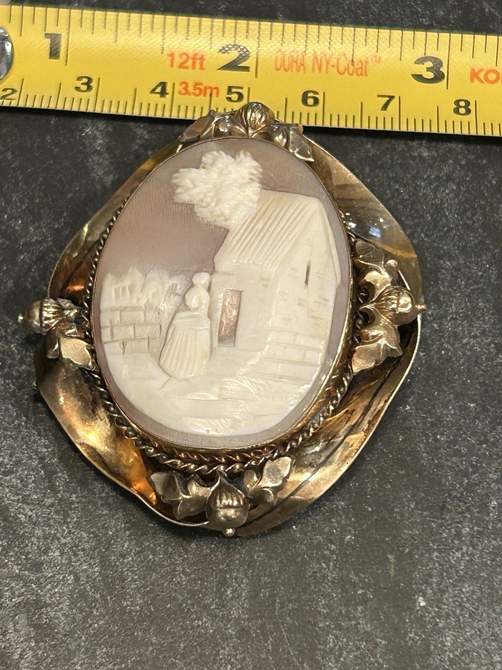 Victorian "Rebecca At the Well" Carved Shell Cameo Brooch, Gold Filled ...