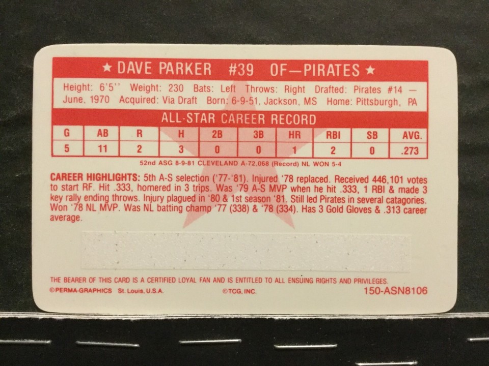 1981 Perma-Graphics All-Star Credit Cards 7 Diff. - Dawson, Fisk ...