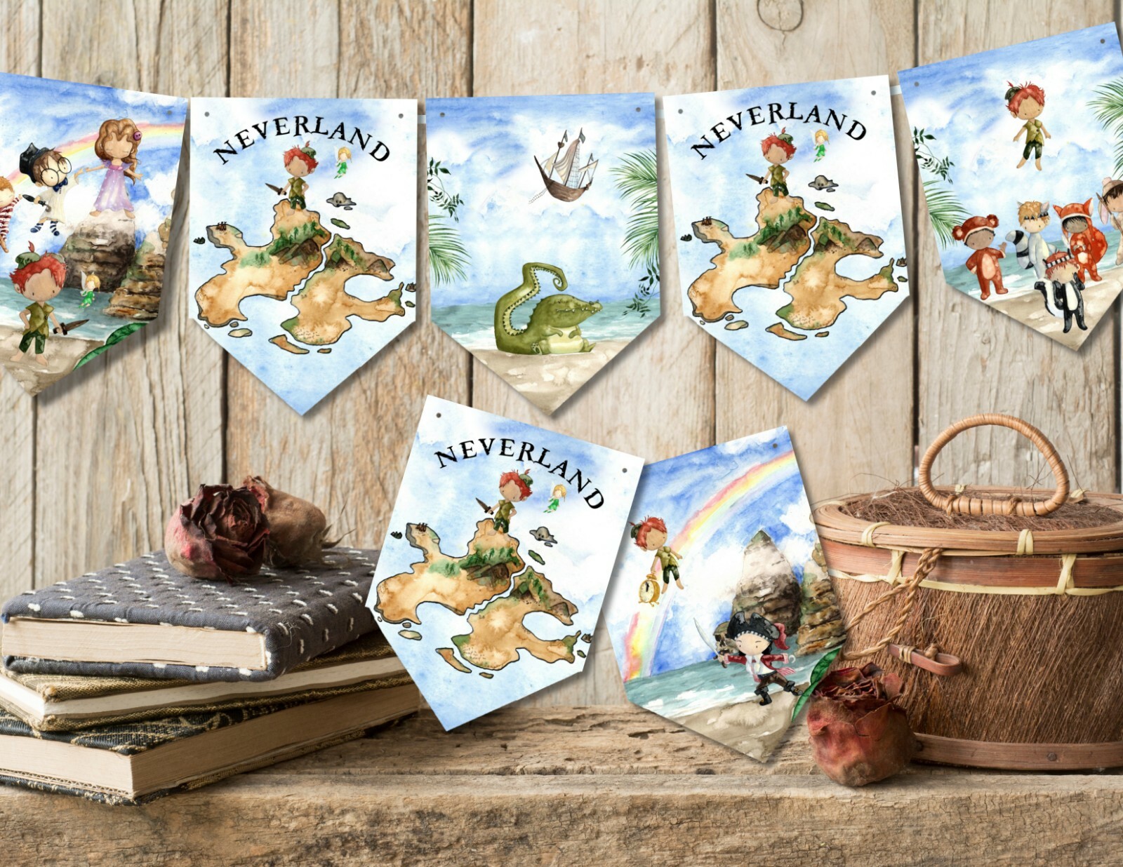 Neverland Peter Pan Bunting Banner & Ribbon - 8 Flags | eBay UK