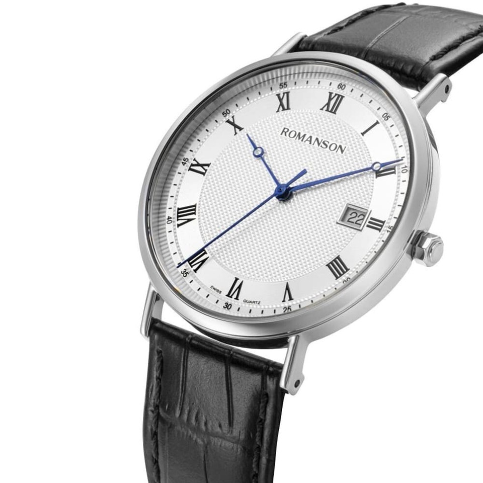 Romanson Kairos Classic Date Watch Men's Black Leather ...
