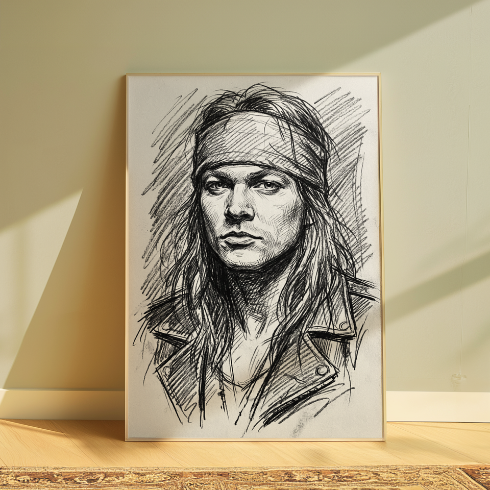 AXL ROSE GUNS N' ROSES DRAWING PRINT PORTRAIT SKETCH 8" x 10" WALL ART ...
