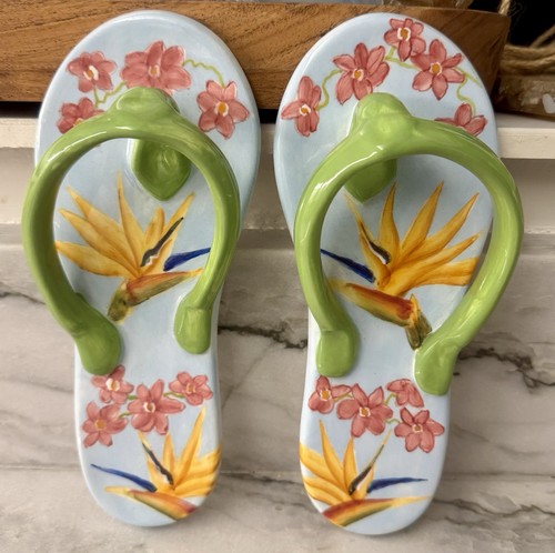 ANNE ORMSBY Pair of Ceramic Floral Flip Flops Wall Hanging Decor | eBay
