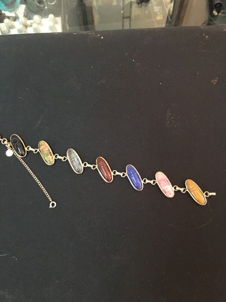 Vintage Fancy 12k Gold Filled 7” Scarab Bracelet Gemstone Victorian ...