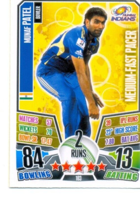 2013-2014 IPL - card 103 - Mumbai Indians player - Munaf Patel | eBay ...