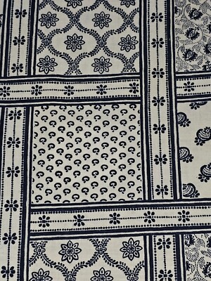 FABRIC 100% heavier Cotton off white & blue 43 x x 74" Kettle cloth ...