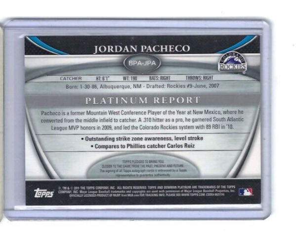 2011 Bowman Platinum Prospect Auto Jordan Pacheco #BPA-JPA Auto | eBay
