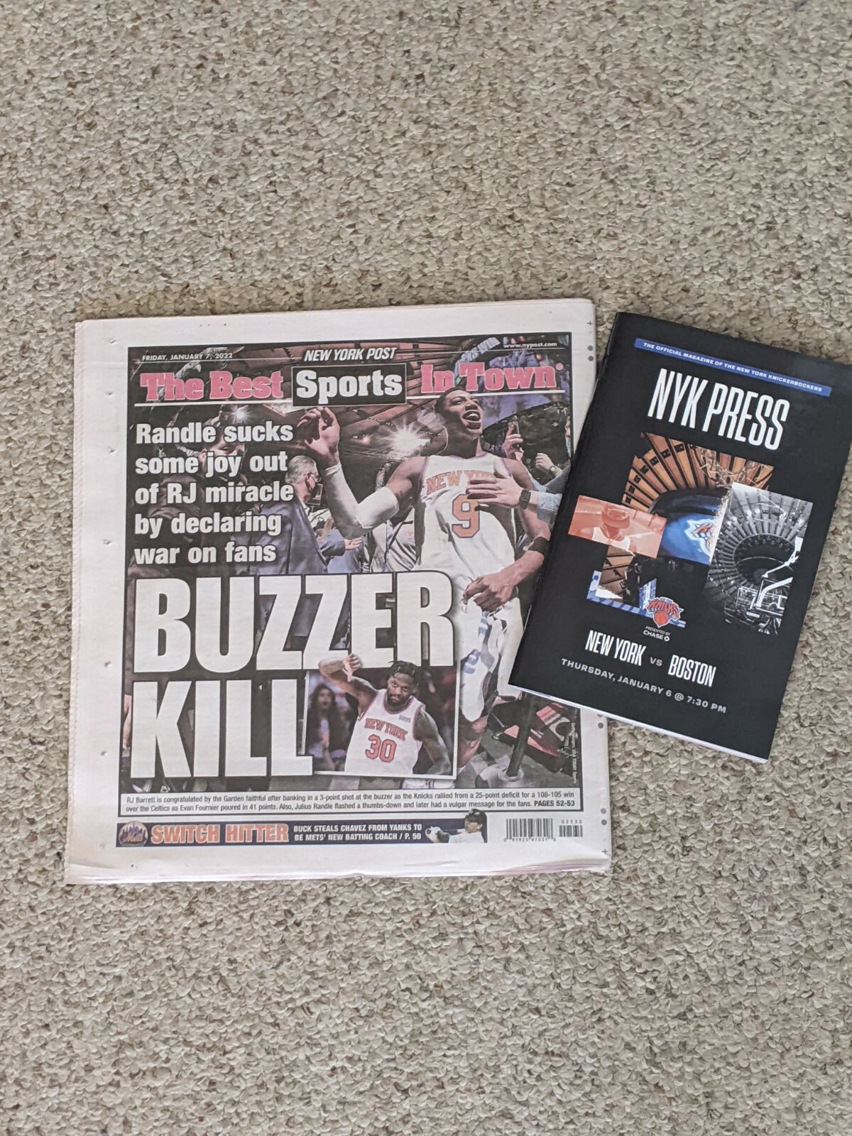 NY Knicks Game Program 1/6/2022, MSG NBA Celtics vs. NY Knicks ...