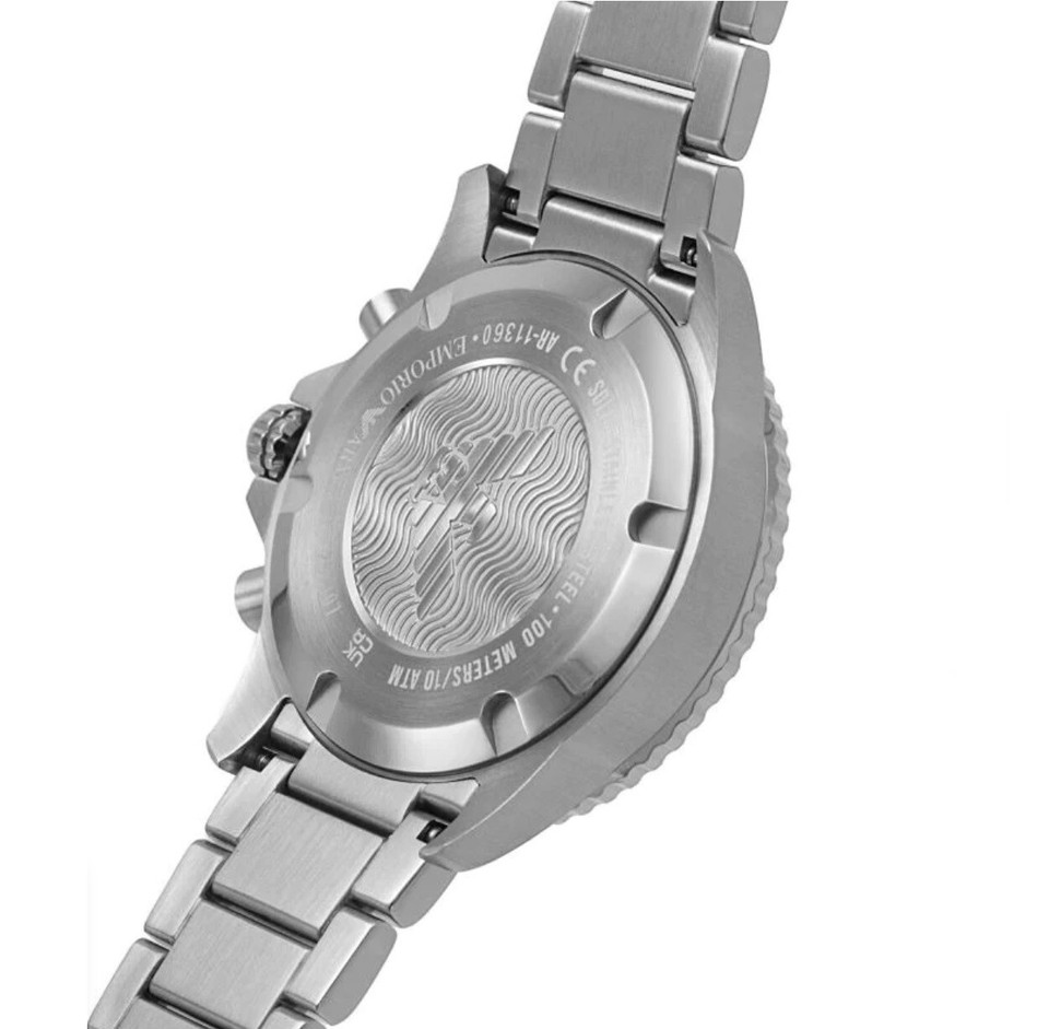 NEW EMPORIO ARMANI DIVER AR11360 BLACK DIAL AND SILVER TONE MEN'S WRIST ...