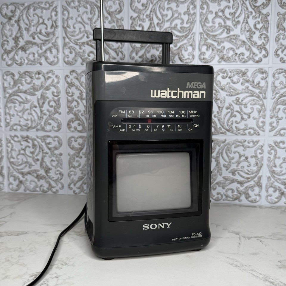 Sony MEGA Watchman FD-510 B&W TV-FM/AM Radio With Power Cord Tested ...