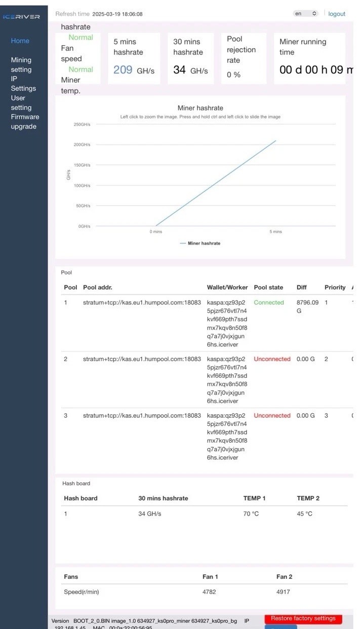 ICERIVER KS0 PRO KAS Asic Miner 200GH/S 100W Kaspa Mine With PSU | eBay