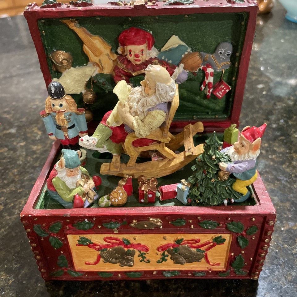Vintage Santa w/Elves Animated Music Box Christmas Wind Up Decor | eBay