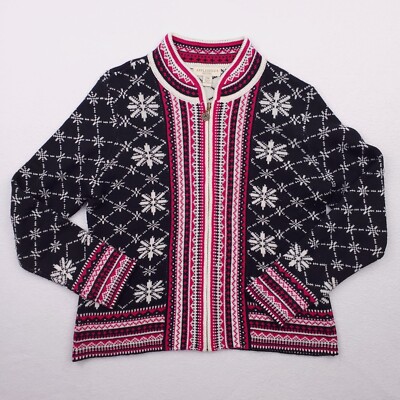 Appleseeds Sweater Womens Petite Medium Black Pink Cardigan Geometric ...