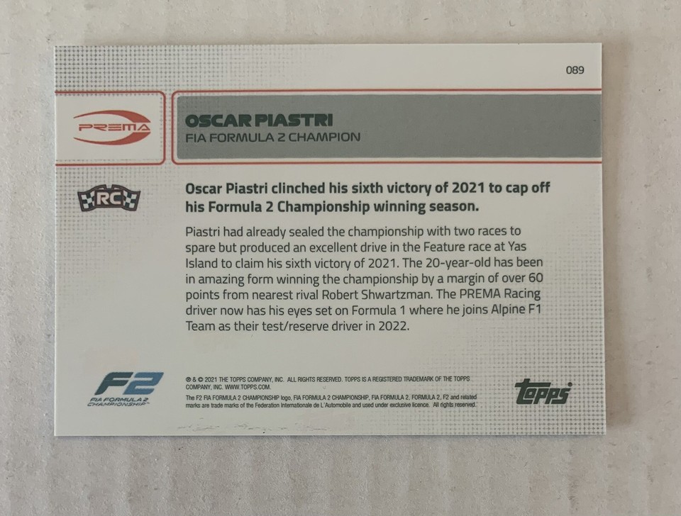 2021 Topps Now F1 #89 Oscar Piastri FIA F2 Champion ROOKIE CARD Rare | eBay