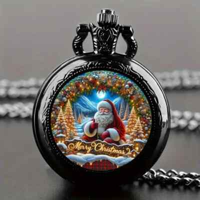Santa Claus Quartz Pocket Watch Stainless Steel Japanese Movement ...