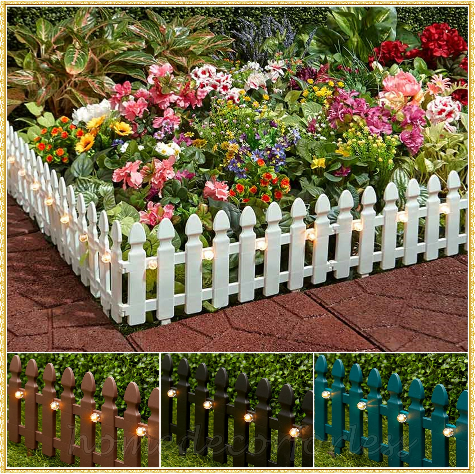4-PC Solar Border Picket Fence Panels Flower Bed Pathway Lawn Garden ...