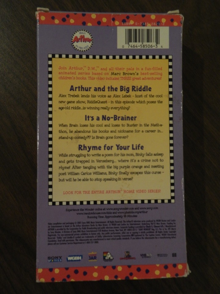 *BOX ONLY* ARTHUR THE BIG RIDDLE VHS SONY CARTOON KIDS 2005 LATE ...
