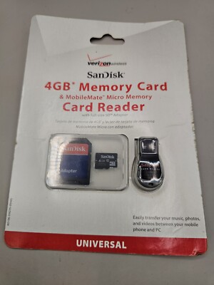 Verizon Sandisk 4GB Memory Card and MobileMate Micro Memory Card Reader ...