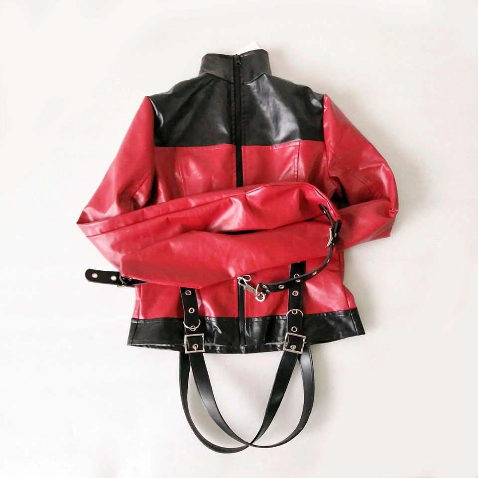 PU Leather Restraint Body Harness Straight Jacket Hood Costume ...