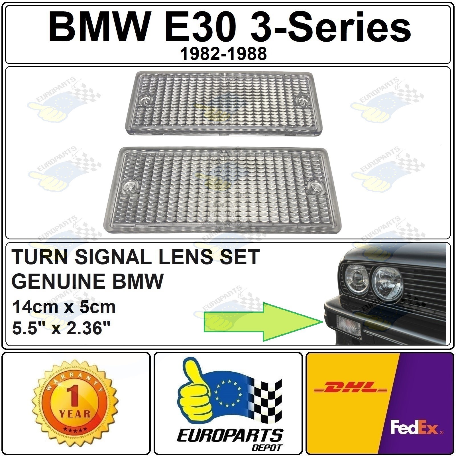 Genuine BMW E30 Early Model Metal Bumper Clear Turn Signal Blinker Lens ...
