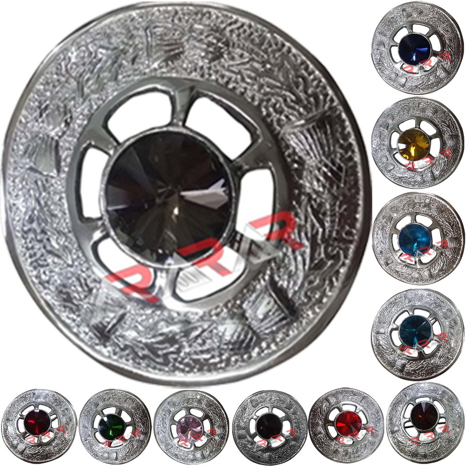 AAR Scottish Ladies Kilt Fly Plaid Brooch with Stone 2"/Highland Shawl ...