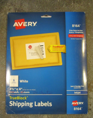 Avery 8164 White Shipping Labels TrueBlock 3-1/3x4 White 24 Sheets 144 ...