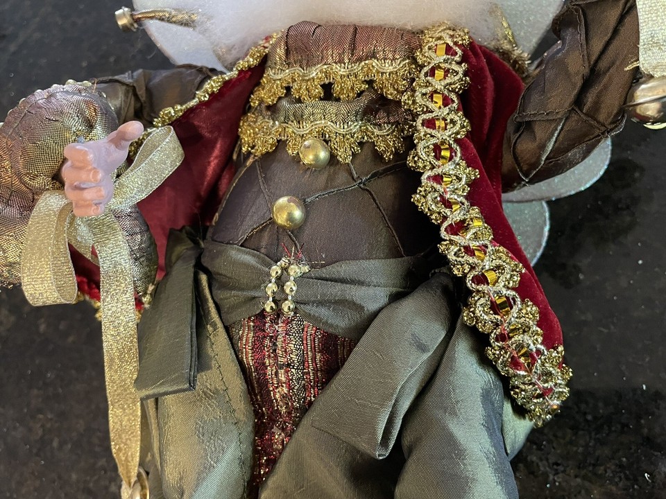 MARK ROBERTS 24" Fairy ~ Gold Green & Red~ Jester~ Large ~Jingle Bells ...