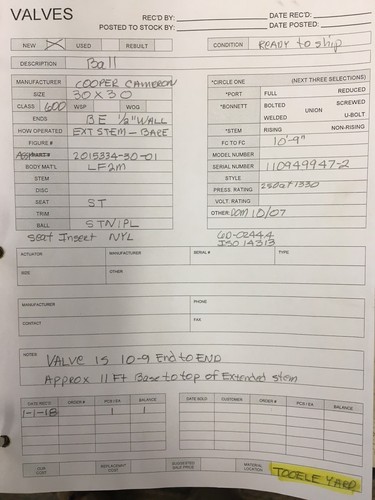 Cameron T31 Ball Valve 30" 600 Beveled End W/ Pup Joints and Gear Ext ...