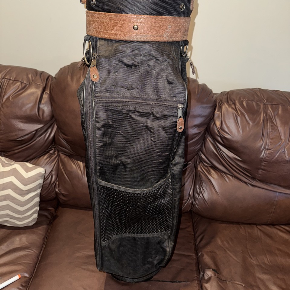 Knight Golf Bag 6 Way Divider Leather Canvas Padded Strap Black Brown ...