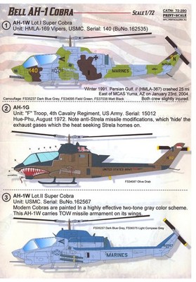 Print Scale Decals 1/72 BELL AH-1 COBRA American Attack Helicopter | eBay