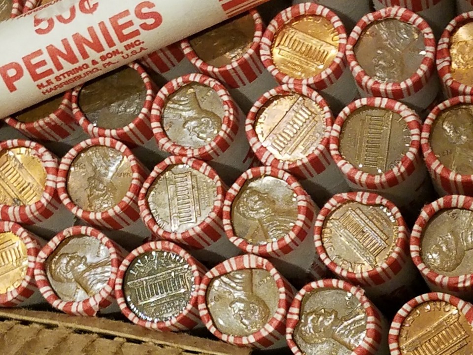 1 Box of 50 Rolls 95% Copper Pennies 1982 & Older. Lincoln Memorial ...