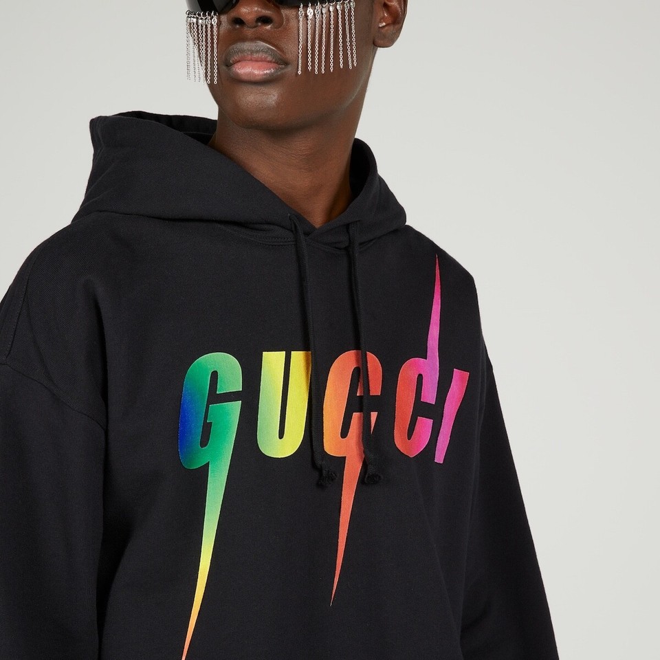 size M Gucci Blade Black Sweatshirt Hoodie Rainbow Print | eBay