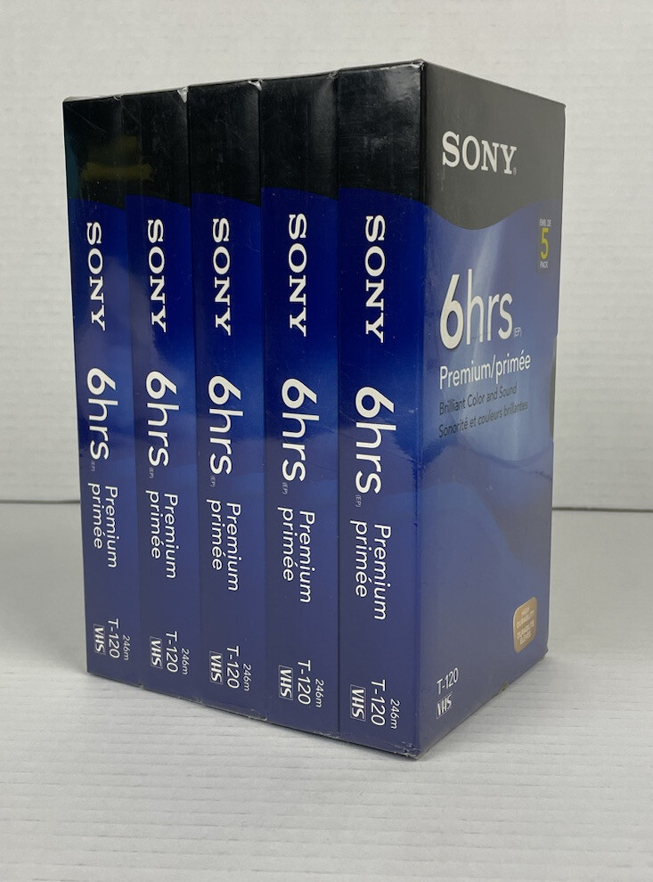NEW 6 Pack Sony Premium Grade VHS Blank Tapes T-120 Recordable 6 Hrs EP ...