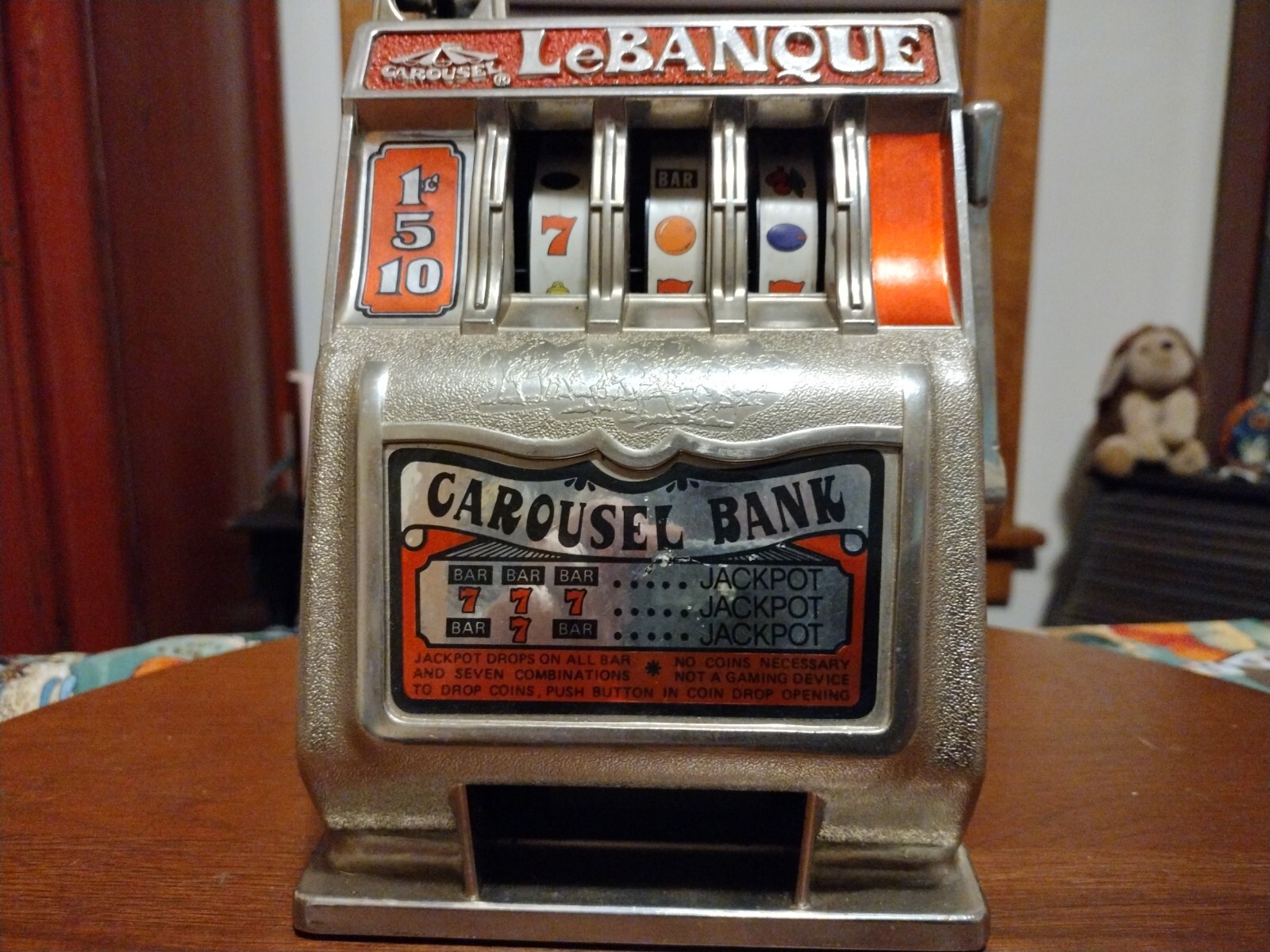Vintage LeBanque One Arm Banker Toy Slot Machine Coin Carousel Bank | eBay