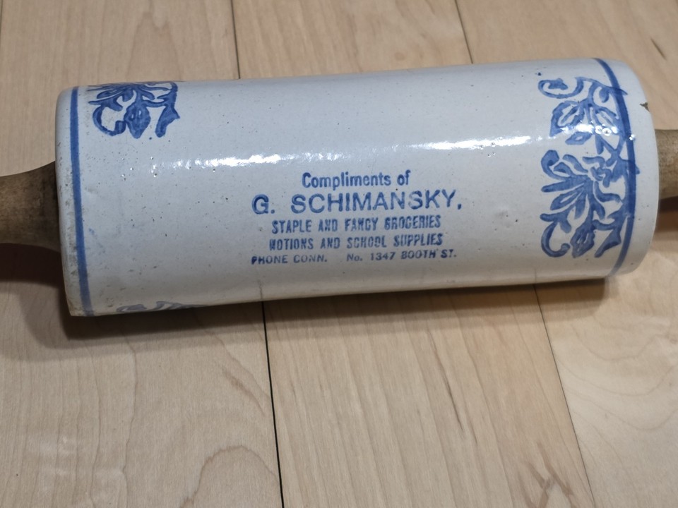 Antique Salt Glazed Stoneware Advertising Rolling Pin - G. Schimansky ...