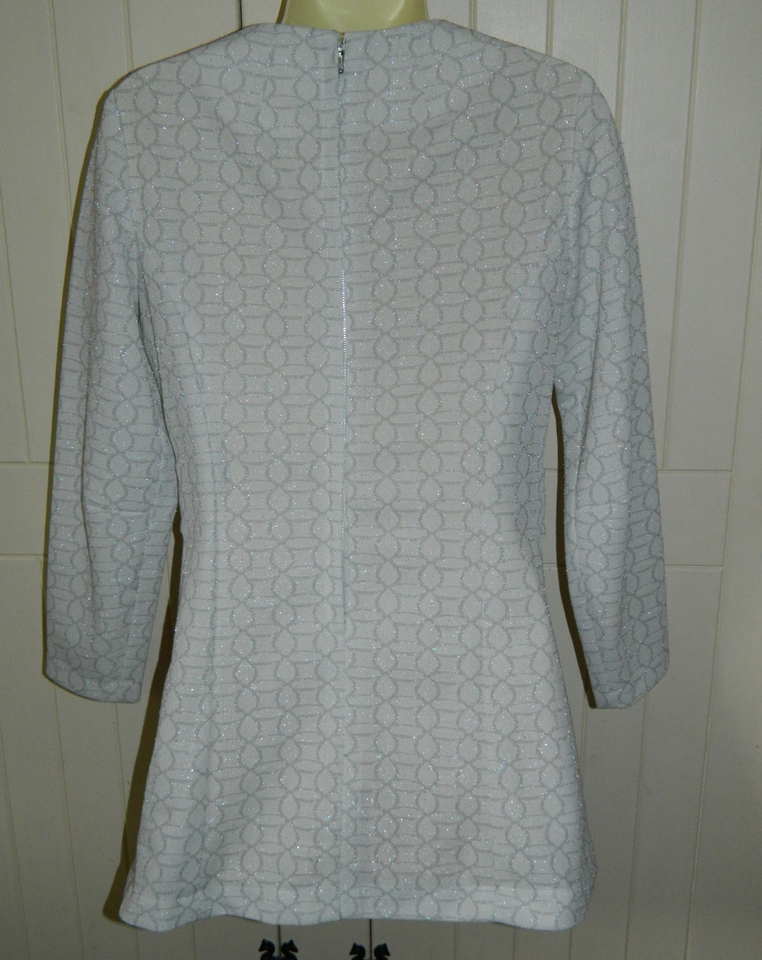 Vintage Retro Original 1960's Ivory & Silver Crimplene Mini Dress - Mod ...