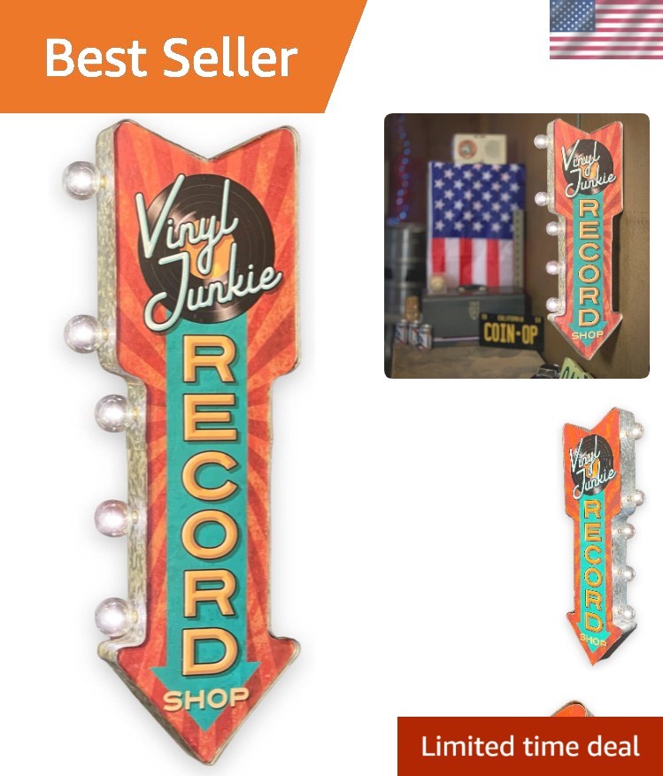 Chic Retro-Inspired Record Shop Marquee Sign - Double-Sided LED Light ...