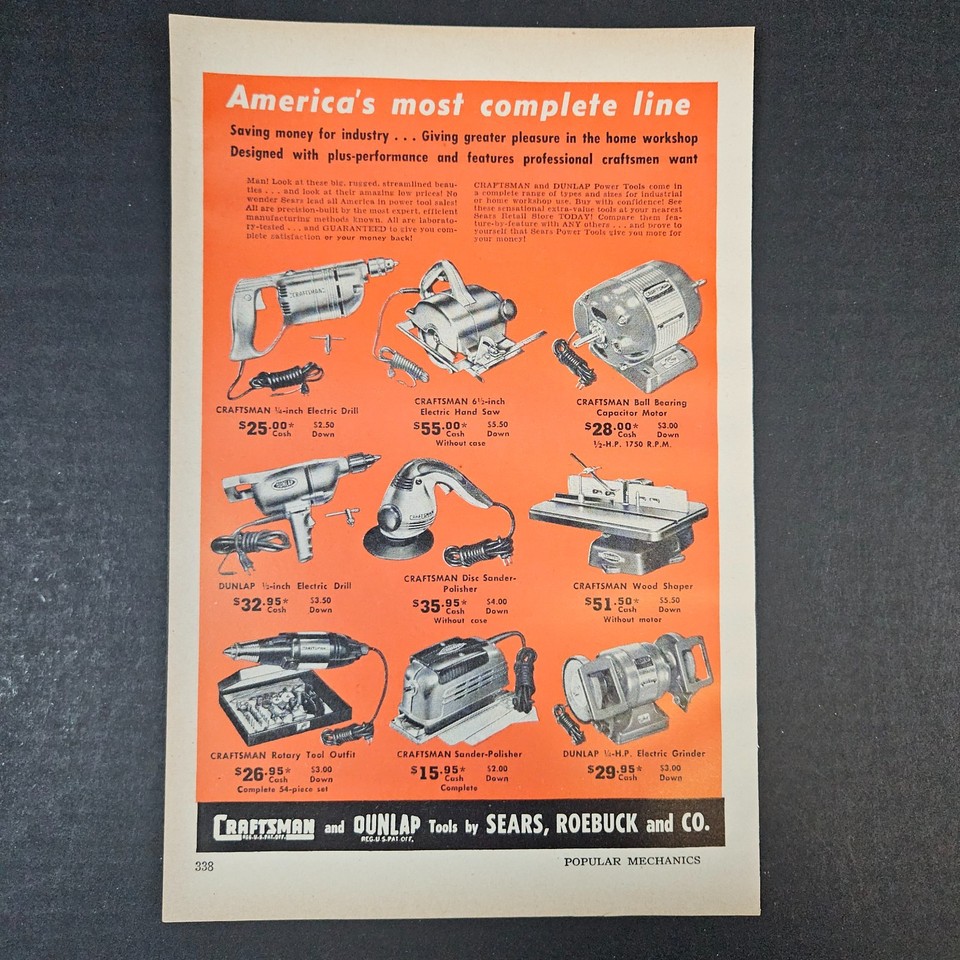 1952 Craftsman Dunlap Tools Sears Roebuck Vintage Print Ad Machine Shop ...
