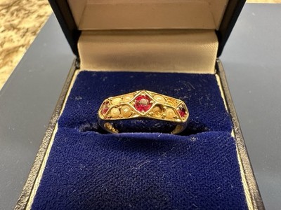 Antique 18ct Gold ring Inset With Rubies And Seed Pearls, Size N | eBay UK