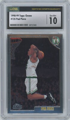 📈 1998-99 Topps Chrome #135 Paul Pierce RC Rookie Card 🔥 CSG 10 Gem ...