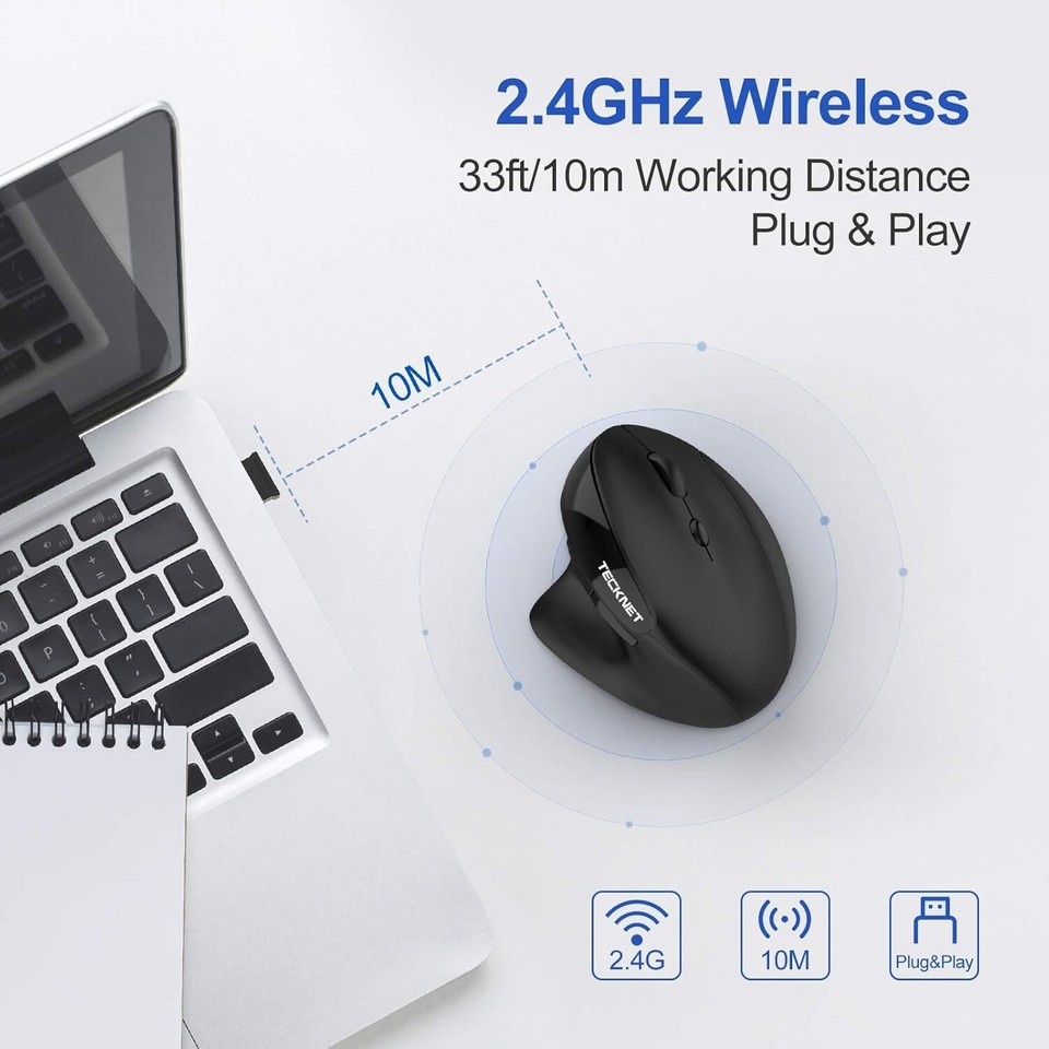 TeckNet Vertical Wireless Mouse Ergonomic Optical Rechargeable High ...