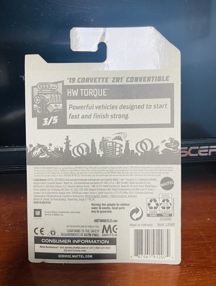 Hot Wheels '19 Corvette ZR1 Convertible White #134 134/250 2021 HW ...