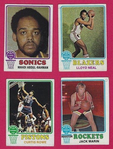 4 Diff 1973-74 Topps Basketball - VG - Abdul-Rahman, Marin, Neal, Rowe ...