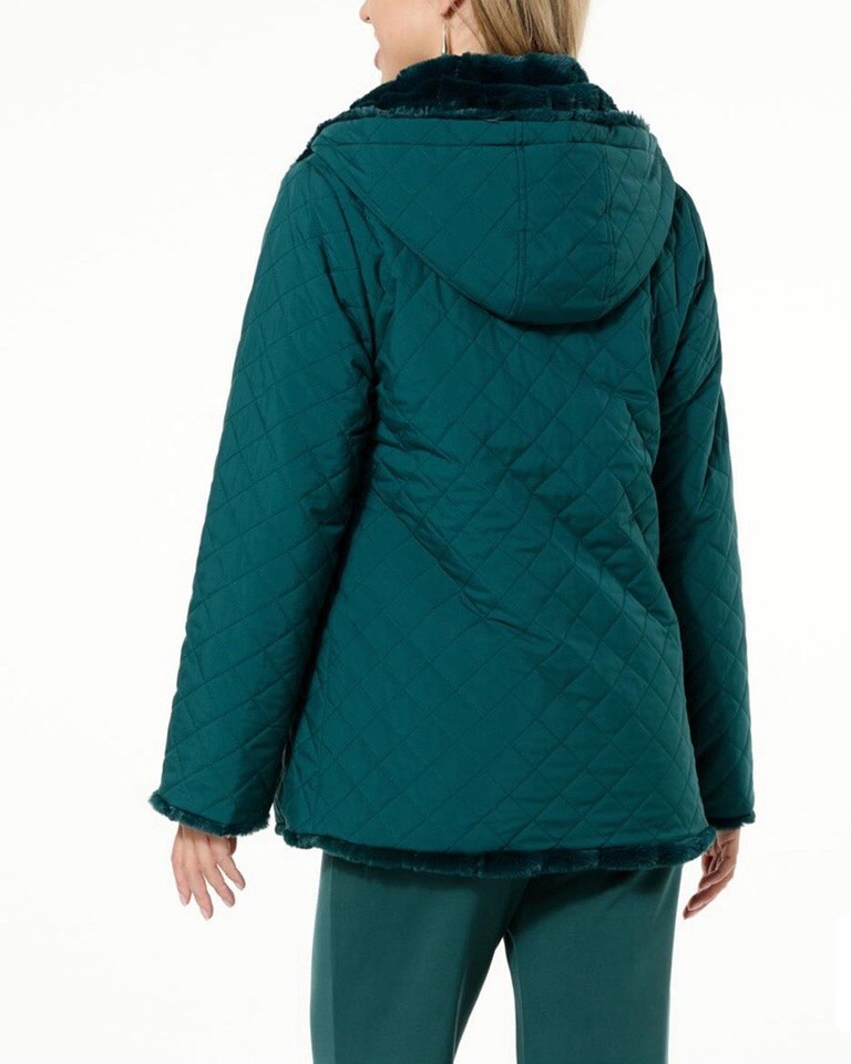 IMAN Global Chic Women's Reversible Faux Fur/Quilted Green Spruce Size ...