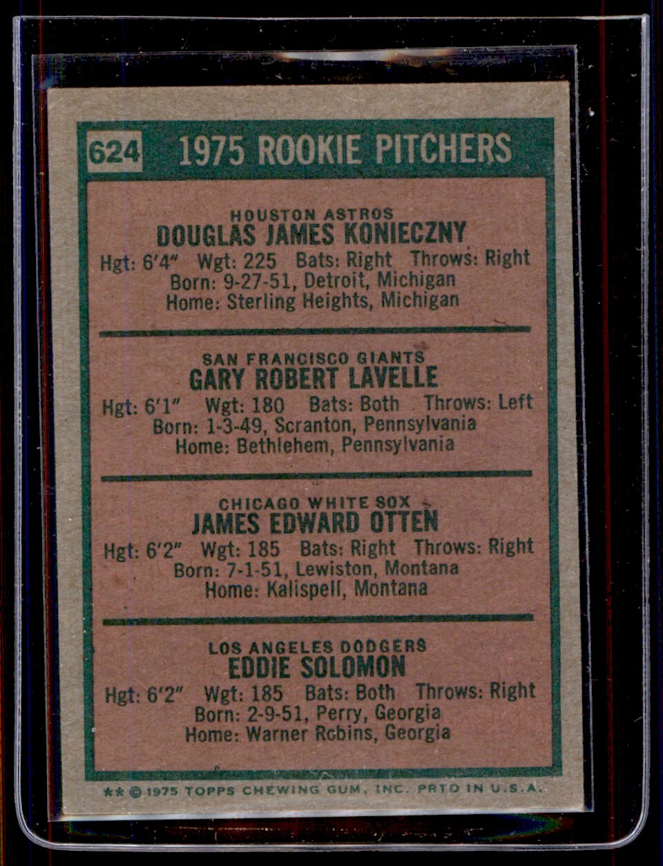 1975 Topps #624 Doug Konieczny Rookie/Gary Lavelle/Jim Otten/Eddie ...