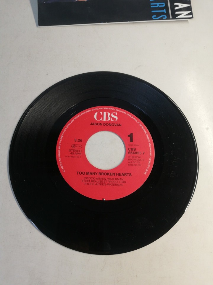 N1541 Vinyl 45 RPM Jason Donovan Too Many Broken Hearts, Wrap My Arms ...