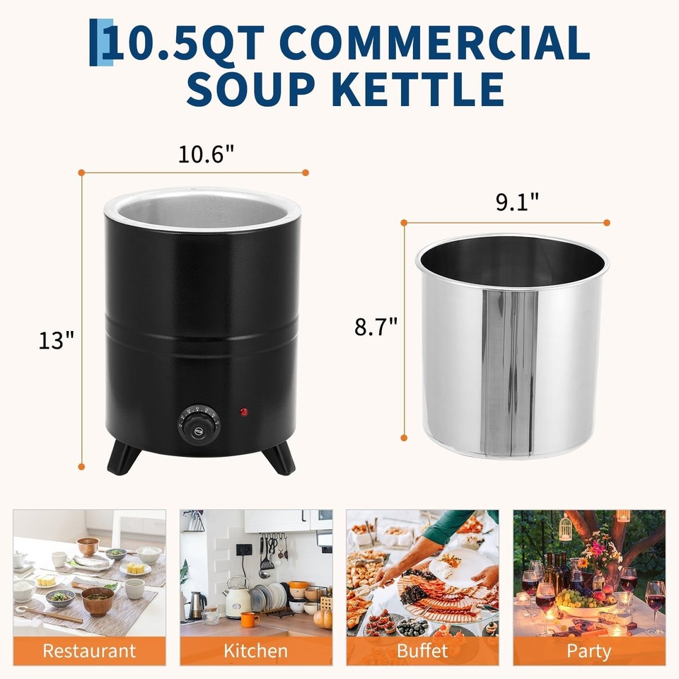 10.5QT Soup Warmer Kettle Detachable Insert Electric Soup Pot ...