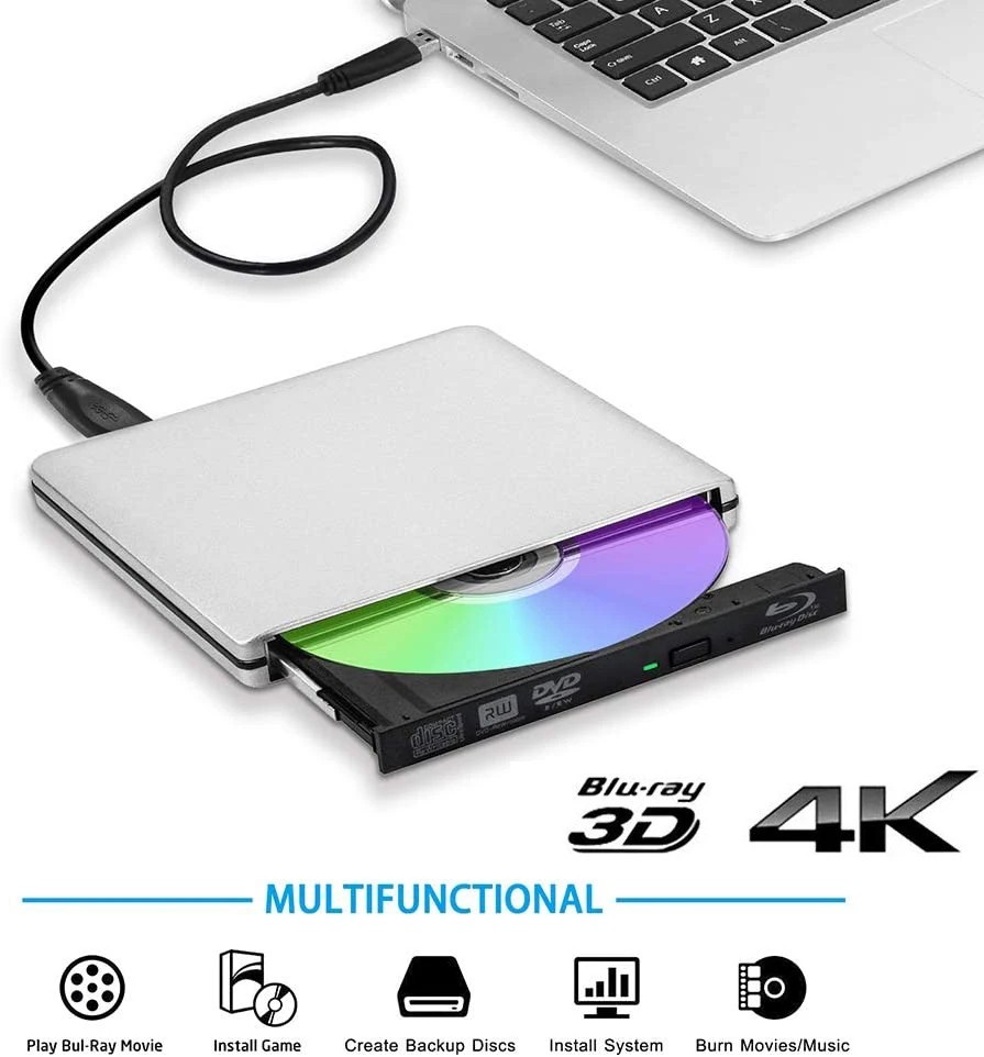 UHD 4K Blu-Ray Burner External USB 3.0 Super Slim DVD BD Recorder Drive ...