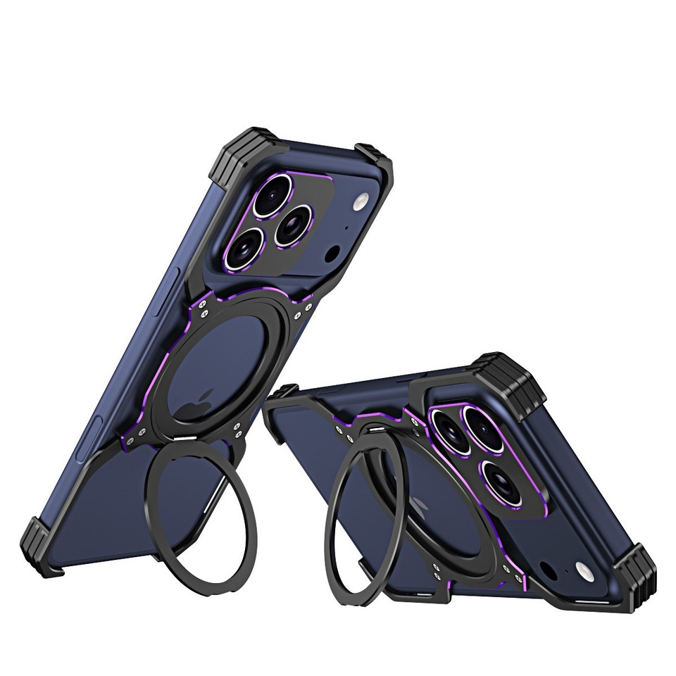Magnetic Metal Armor Rimless Stand Case For iPhone Air 17 14 16 Pro Max ...