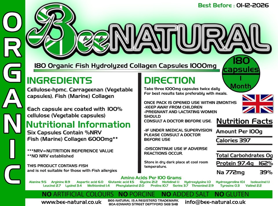 Organic Hydrolyzed Collagen 180 Capsules 1000mg X2 Packs (360 Capsules ...